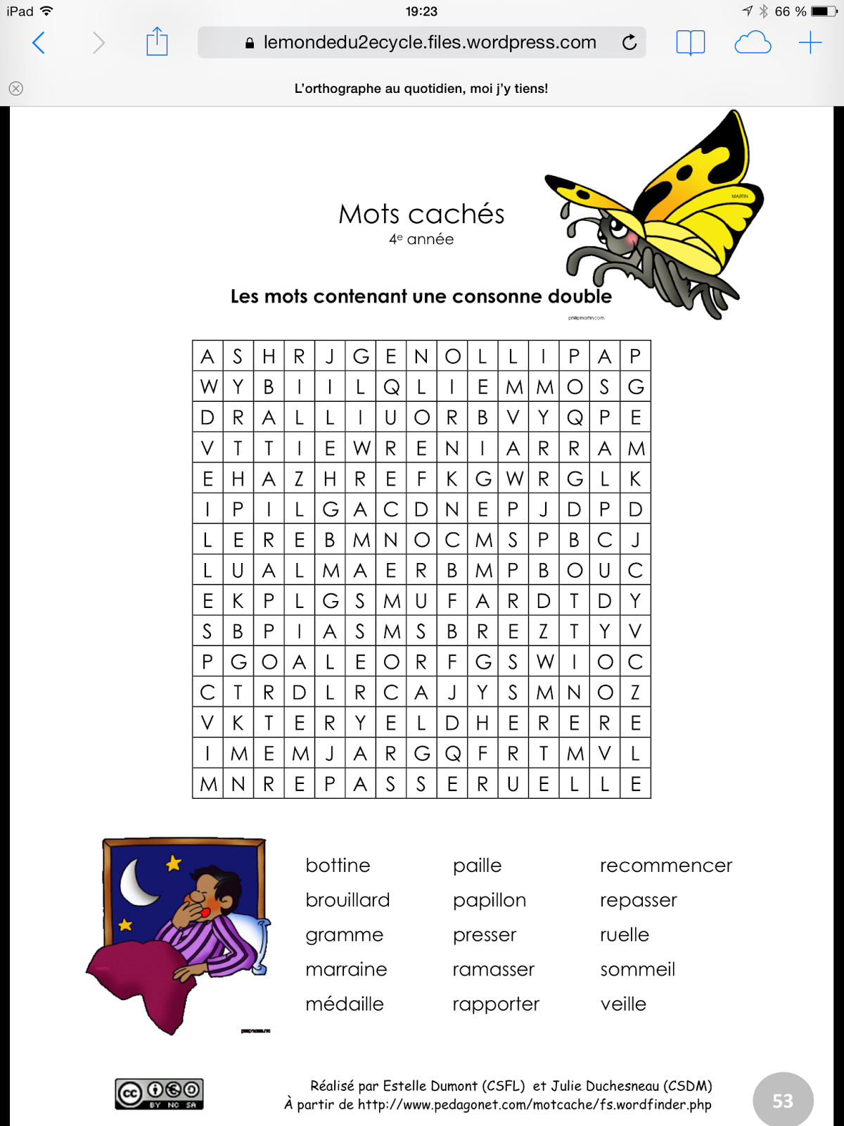 Bienvenue en 4e année: mots cachés