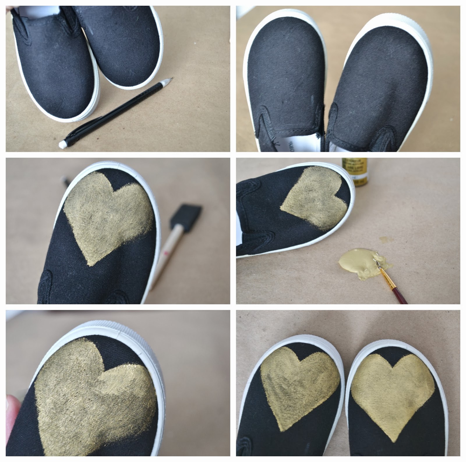 1. Draw a large heart on the toe of each shoe with the top of the heart ...