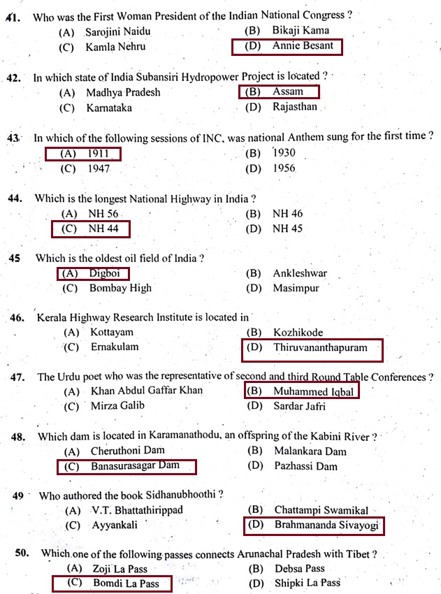 SECRETARIAT ASSISTANT (545/17) - 13-10-2018 Answer Key & Question Paper ...