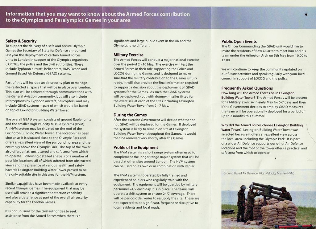 Random Blowe: Plans Confirmed For Missiles Over Olympic Site