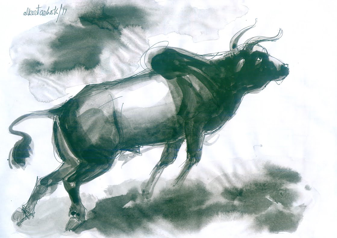 CHARCOAL DRAWING for SALE and Review: Again, my bulls are out for your wall