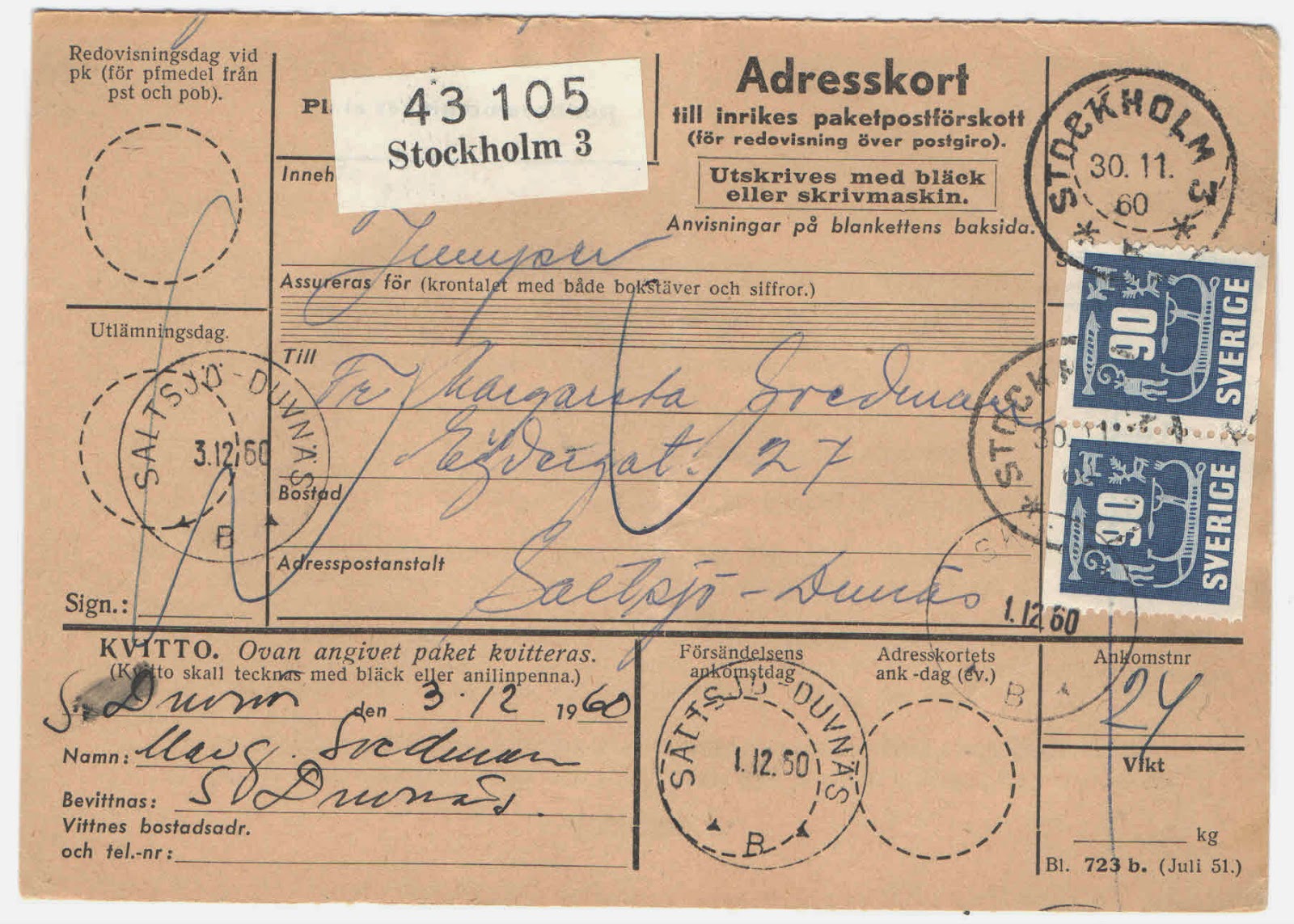 Swedish Definitive Stamps - 1937 to 1973: February 2015