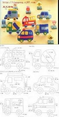 Eu Amo Artesanato: Carrinho com trailer em tecido com molde.