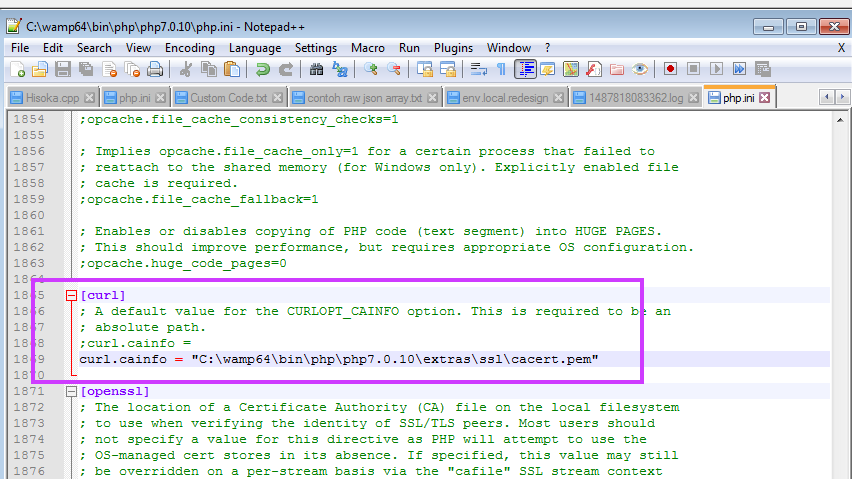 Dimensi TutupBotol: Add 'cacert.pem' to WAMP