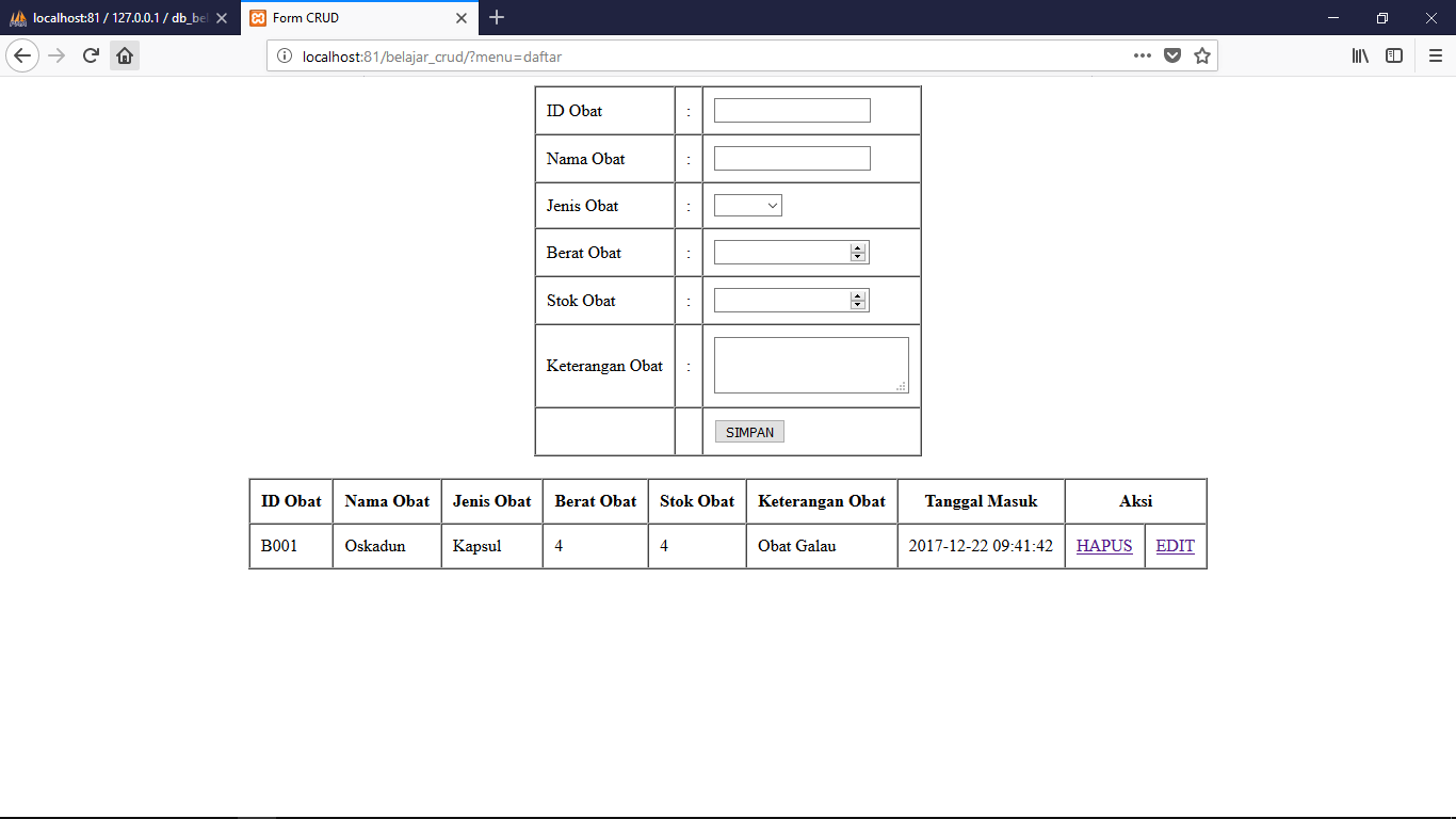 Turtorial Membuat Form CRUD PHP