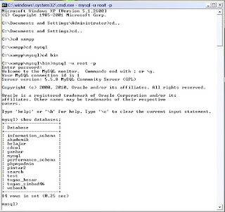 Cara membuat database mysql menggunakan Command Prompt windows