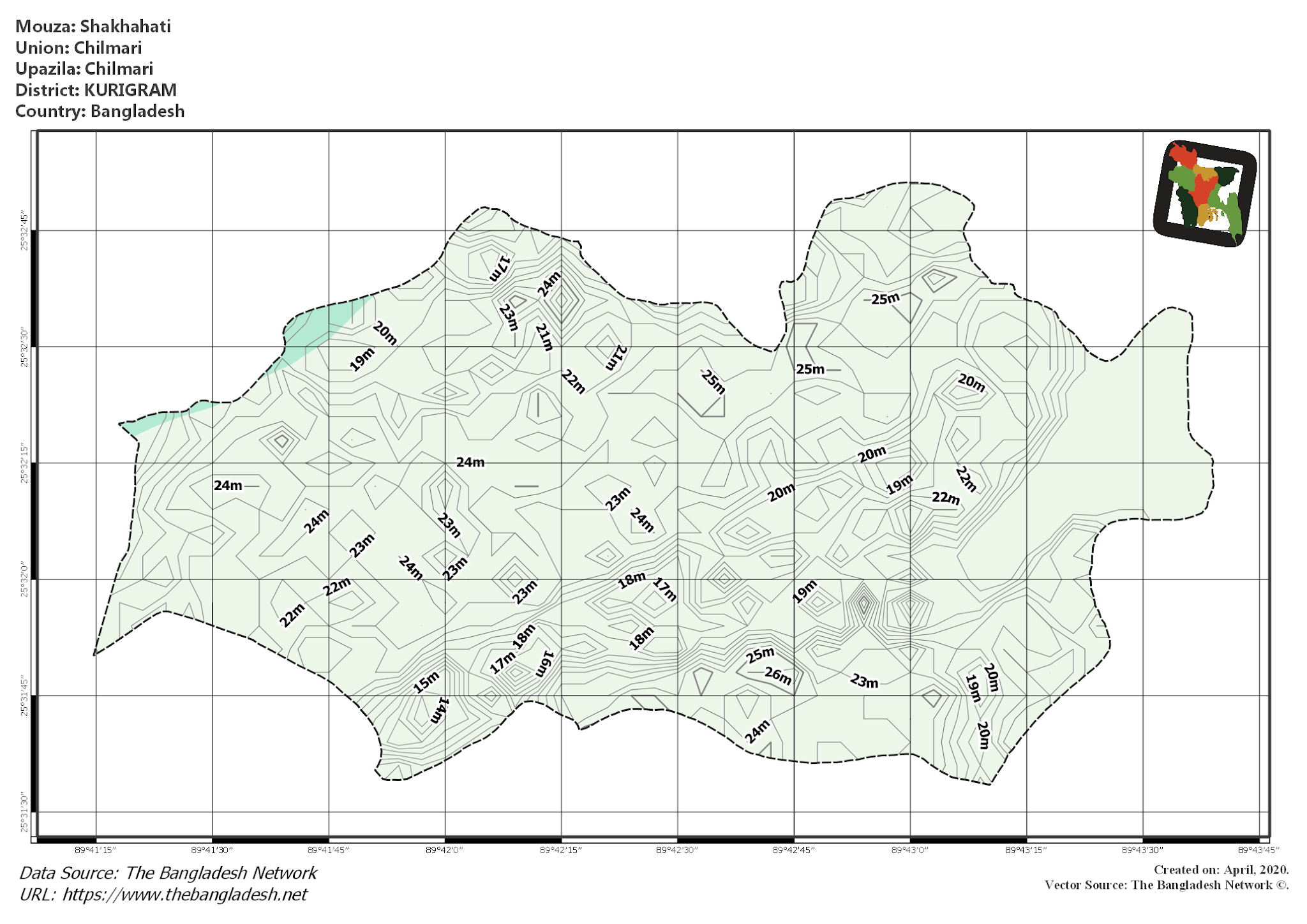 Map of Shakhahati Mouza, Chilmari, Kurigram
