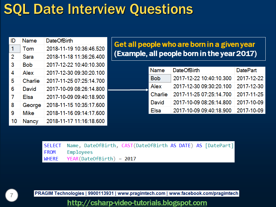 Sql server, .net and c# video tutorial: Sql date interview questions ...