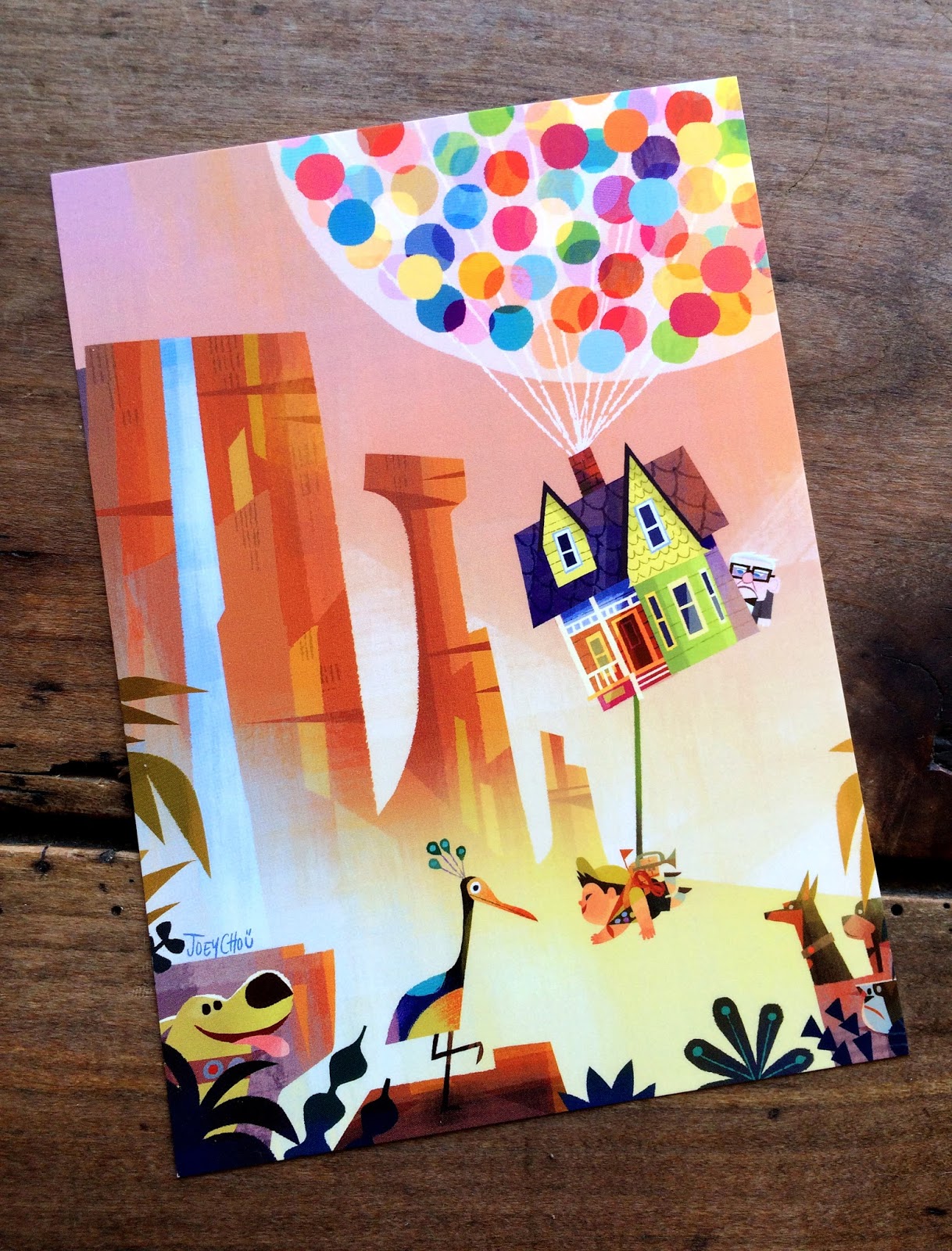 Dan the Pixar Fan: Up: "An Unlikely Adventure" Postcard by Joey Chou