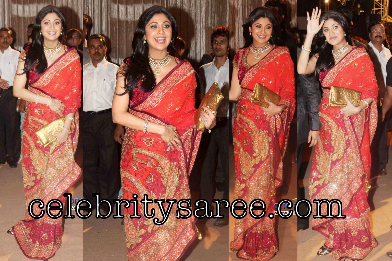 Shilpa Shetty in Orange Silk Saree - Saree Blouse Patterns
