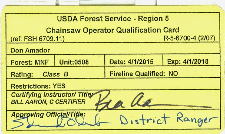 Official Quiet Warrior Racing Blog: Forest Service Chainsaw Class ...