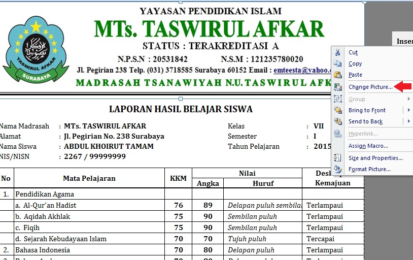 Aplikasi Raport MTS Kurikulum KTSP : MKKM MTs Surabaya ~ MKKM MTs Surabaya