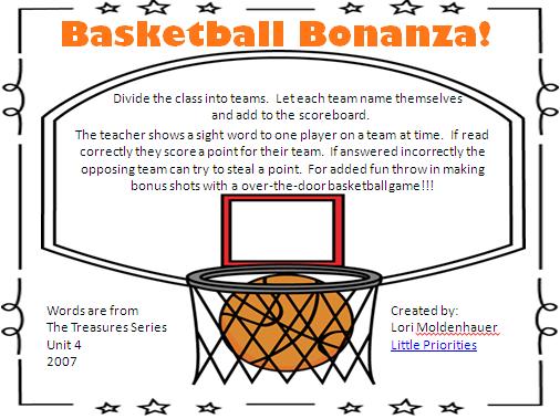 Basketball Bonanza Sight Word Game Freebie | Little Priorities