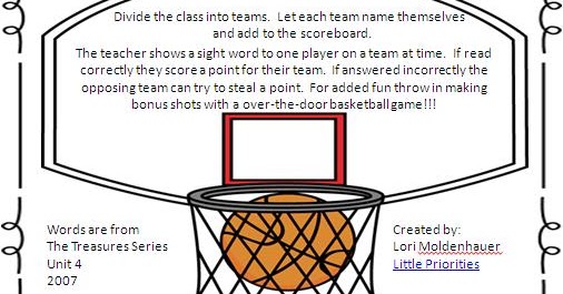 Basketball Bonanza Sight Word Game Freebie | Little Priorities