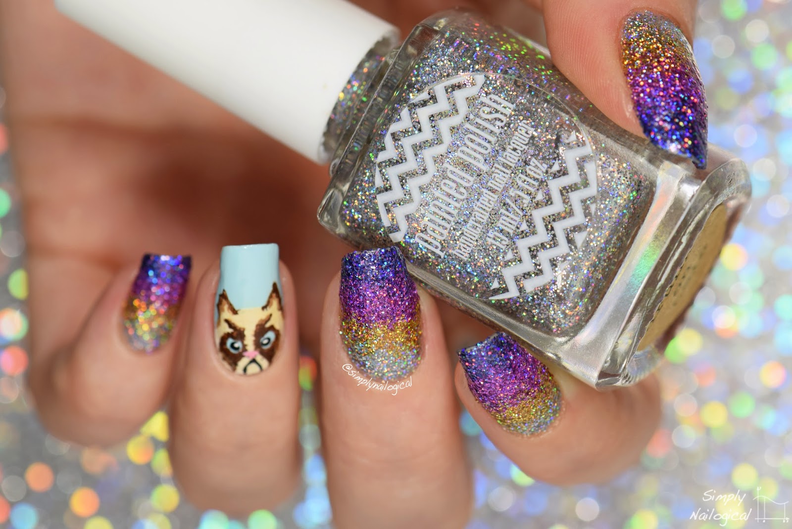 Simply Nailogical: Grumpy cat not a fan of holo glitter