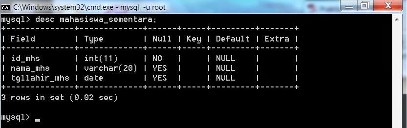 MODUL 2 : PEMBUATAN DAN MANAJEMEN TABEL ~ RINA NIRMALA AMIEN