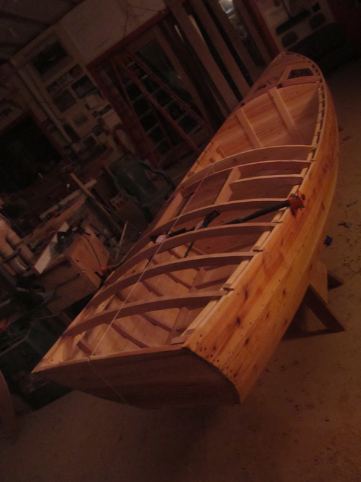 Raising the roof beams - Fretwater Boatworks