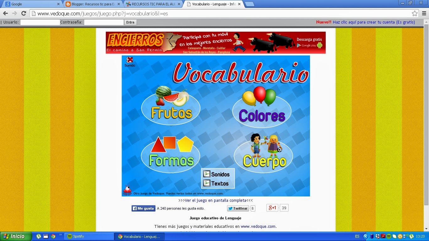 Recursos tic para Educación Infantil: Recurso 2 Vocabulario