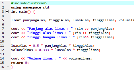 pengantar komputer dan software: program c++ menghitung volume limas ...