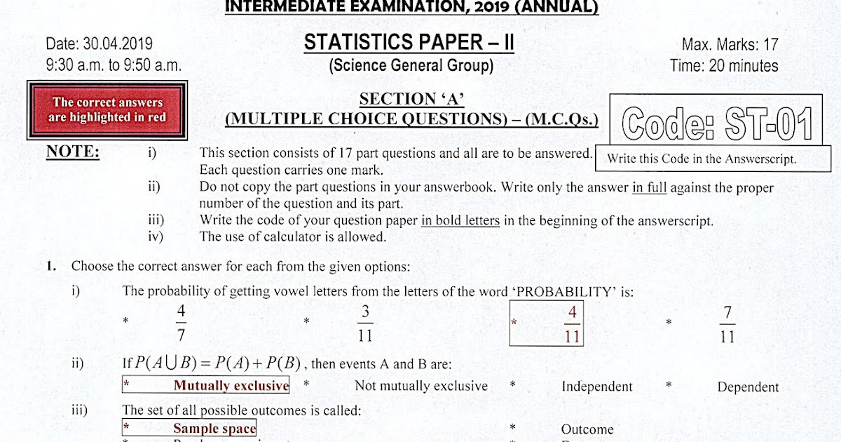 Education Is The Key To Success: Statistics Paper II - (English ...
