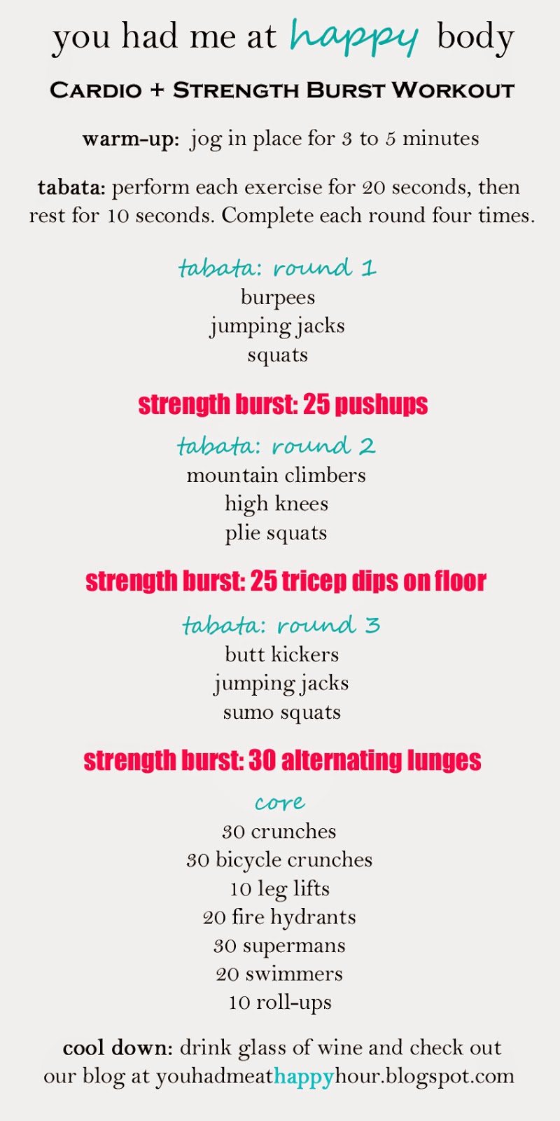 You Had Me at Happy Hour: cardio + strength burst workout