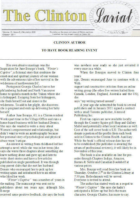 Aspirations of a Novelist: First Newspaper Interview for "Winter's Captive"