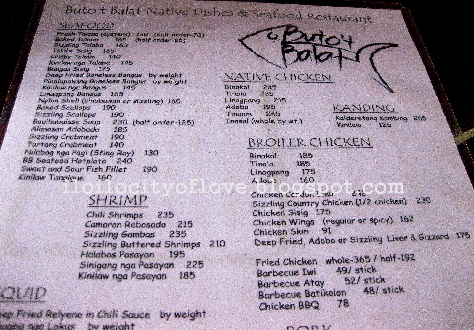 Everything Iloilo: Buto't Balat Native Dishes and Seafood Menu