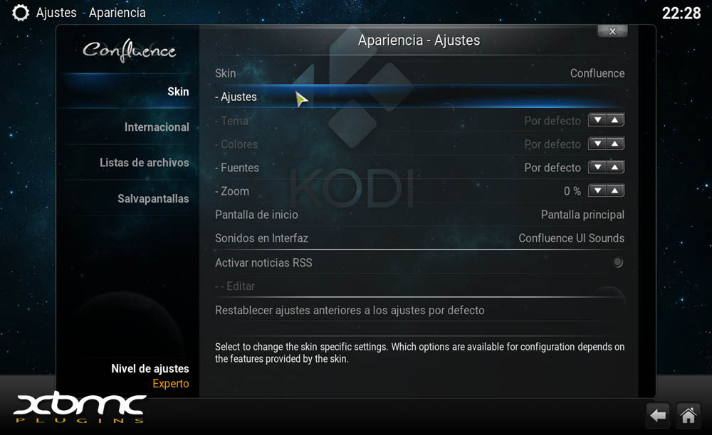 Añadir ADDONS al Menú Principal con Skin CONFLUENCE - PLUGINSXBMC