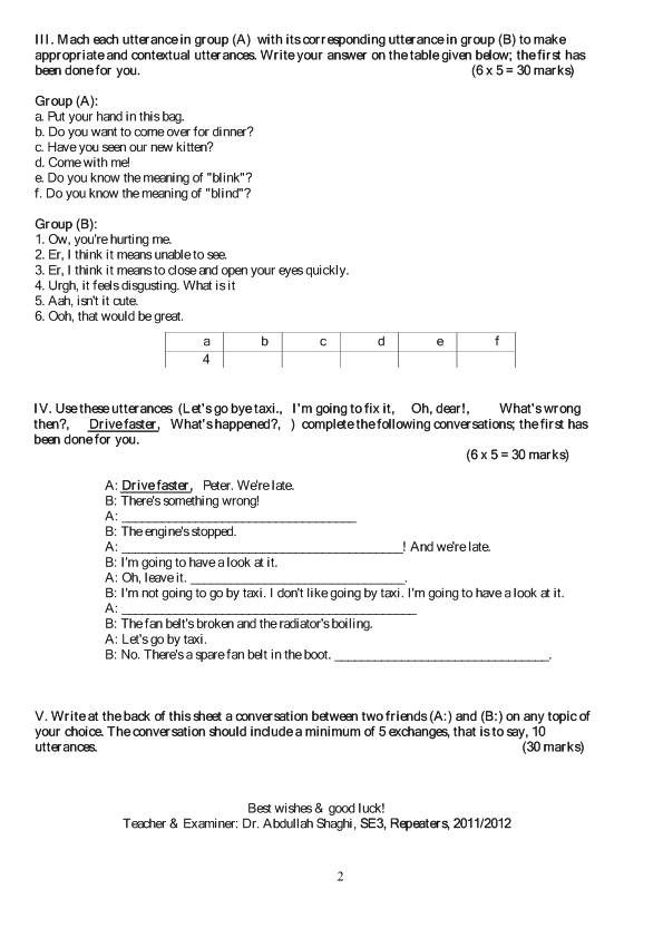 Dr. Abdullah Shaghi: Introduction to lang 1 October Exam 2013-2014 ...