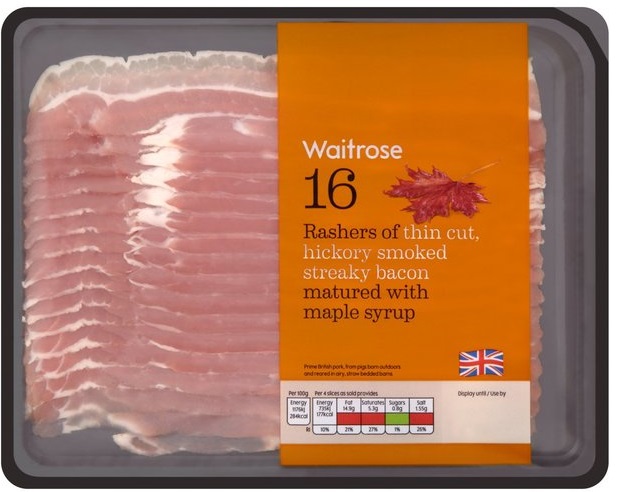 The Bacon Label Gallery: Waitrose Thin Cut Hickory Smoked Streaky Bacon ...