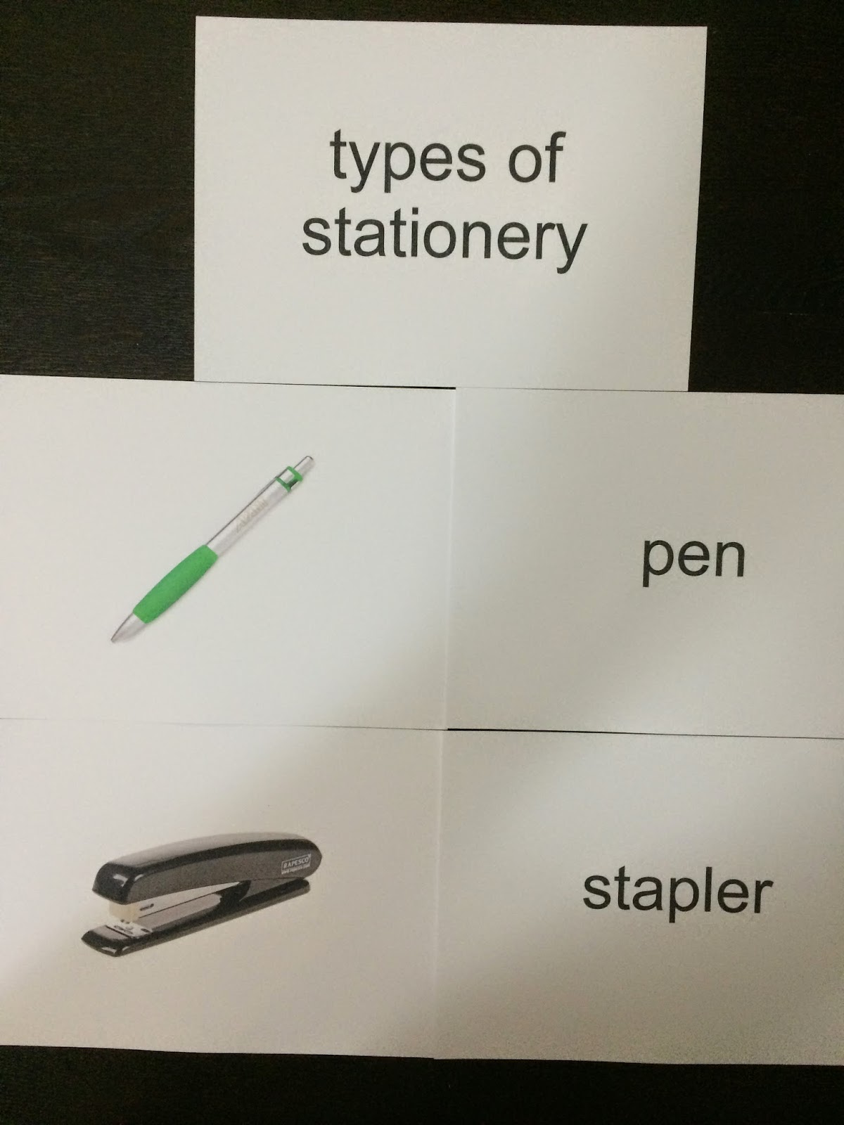 Flash Cards for Little Ones: Types of stationery