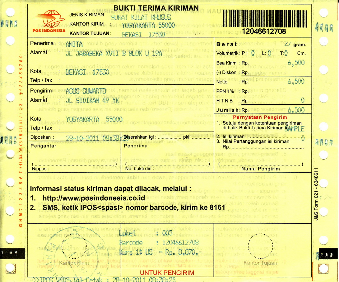 RESI PENGIRIMAN BARANG: Resi Paket : I Gusti Putu Wirawan - Slipi - Jakbar