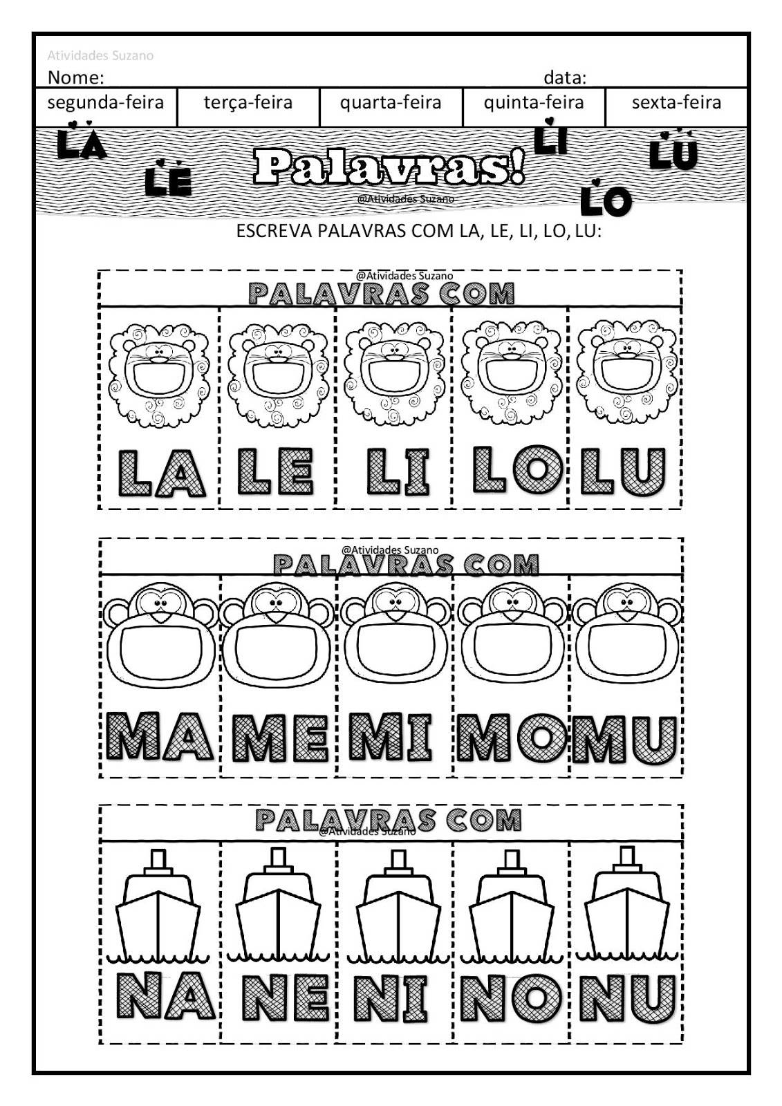 Atividade Com La Le Li Lo Lu - RETOEDU