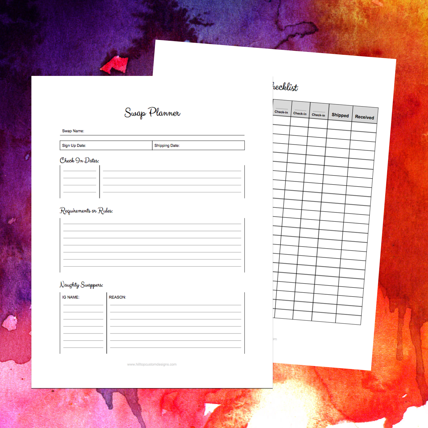 FREE Printable Swap Organizing Sheets | Amista Baker