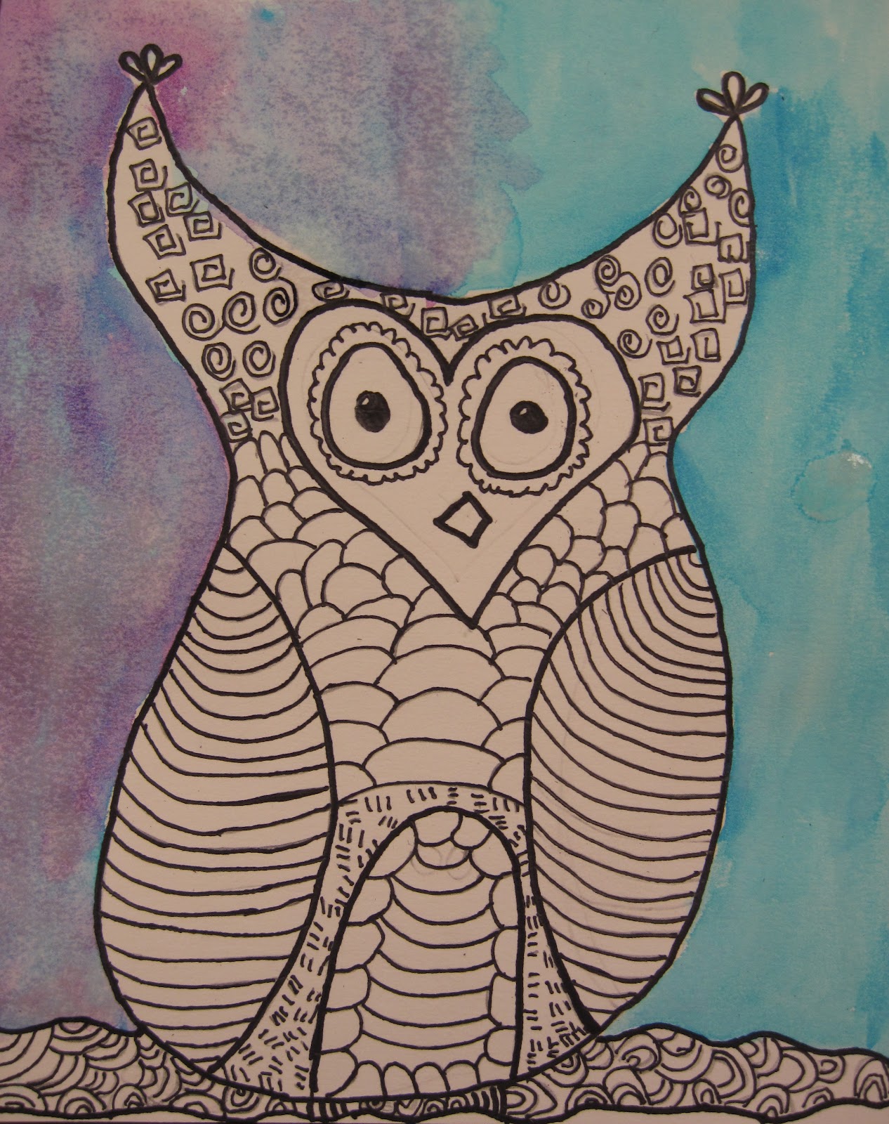 Angela Anderson Art Blog: Owl Zentange Pen & Ink Watercolor