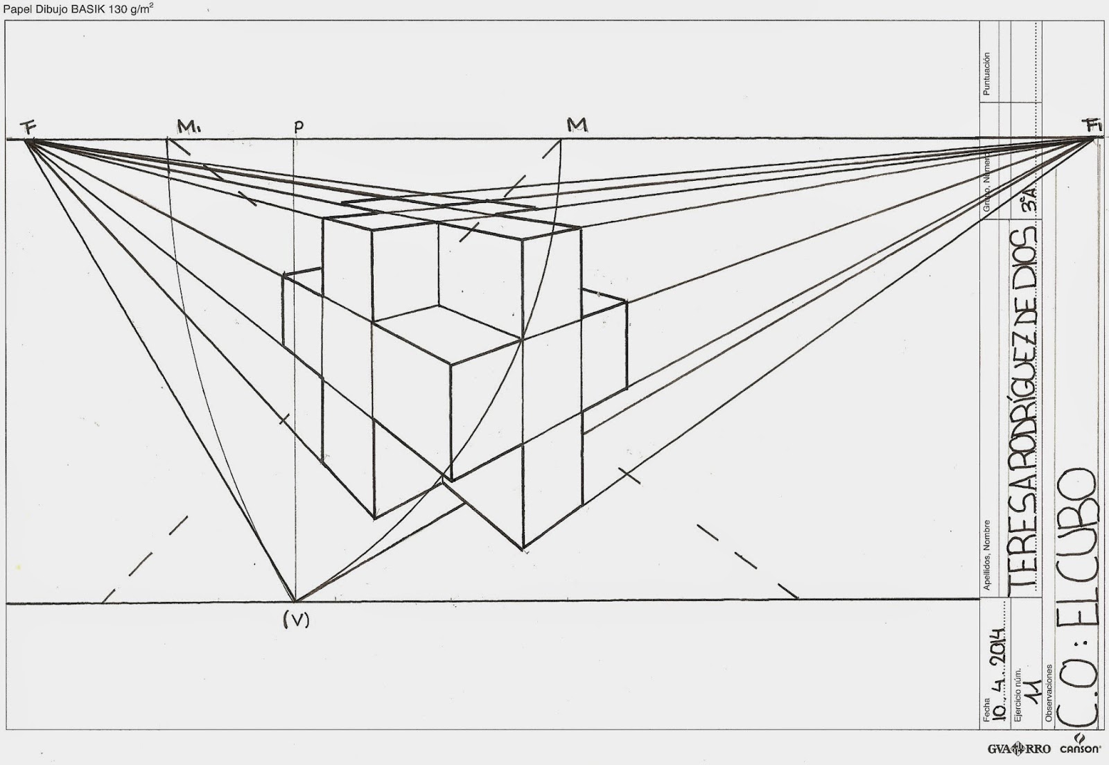 LAMINAS DE TERCERO: LÁMINA: PERSPECTIVA CÓNICA OBLICUA. CUBO