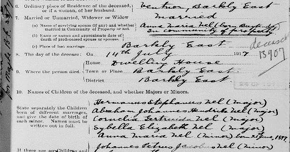 Familie-legkaart: h.2. Hermanus Stephanus NEL, geb. 14/10/1867