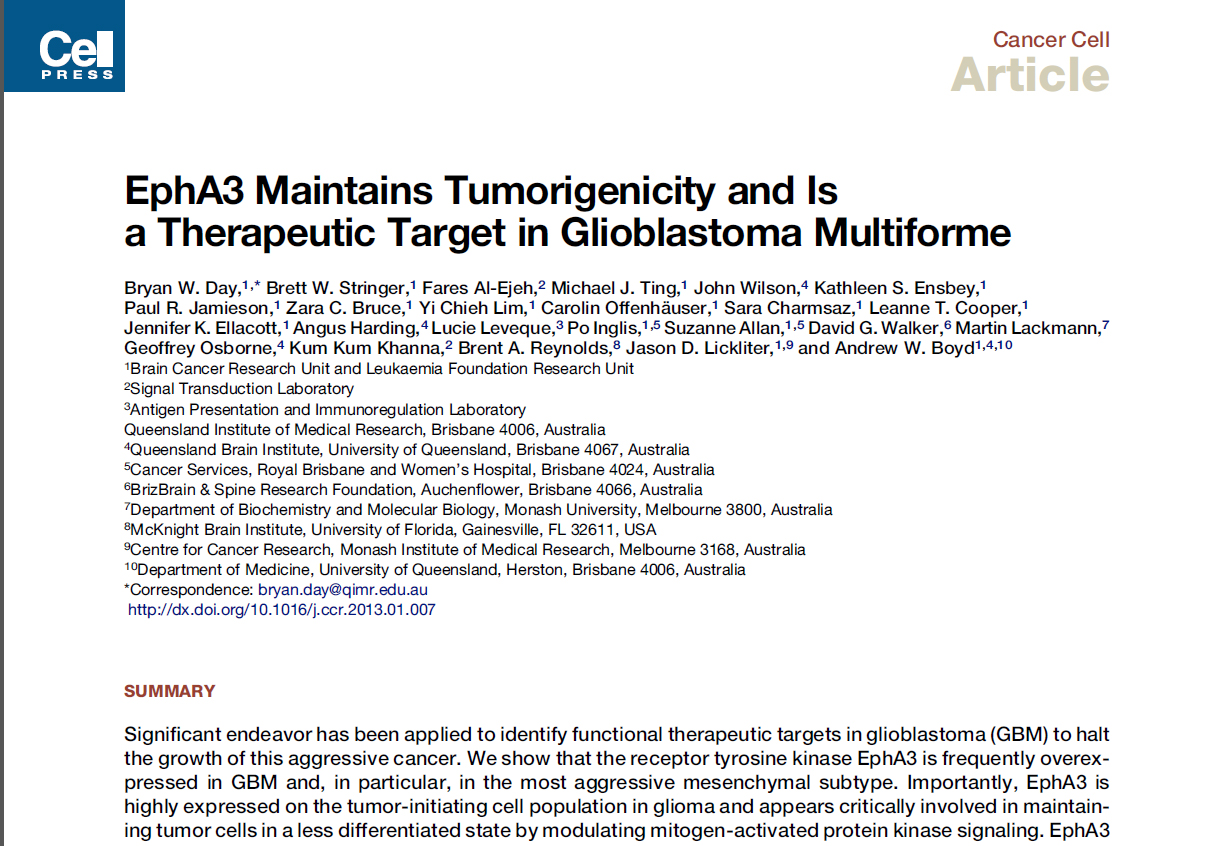 SCIENTIFIC MANIA: EphA3 a New potential target in high risk Gliobastoma