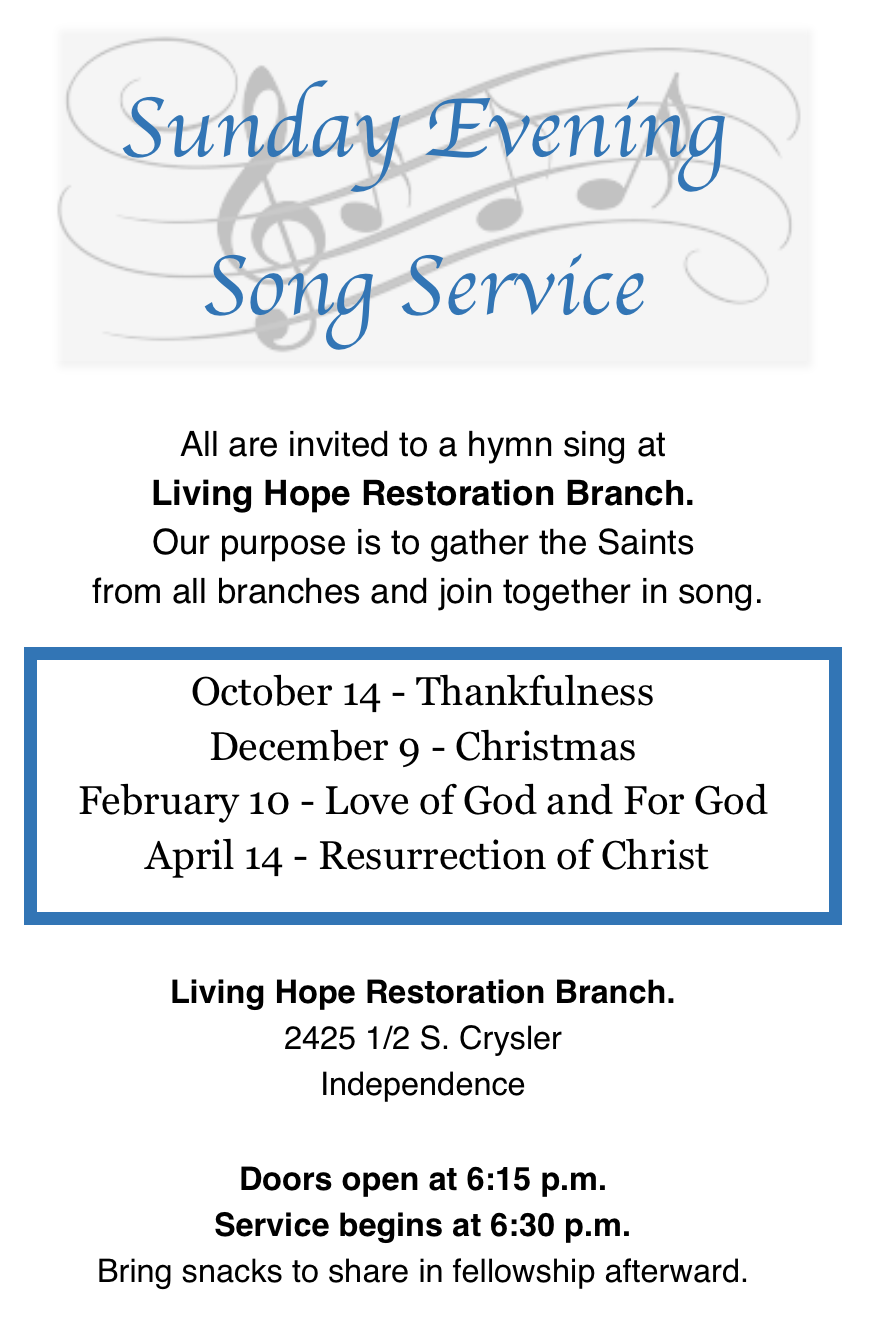 Restoration News: Living Hope Hymn Sing