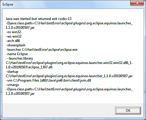 Java was started but returned exit code=13