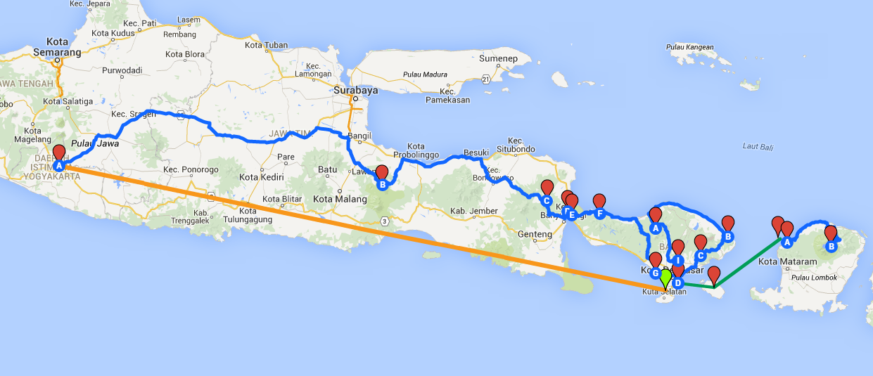 Indonésie 2015: Première version du trajet