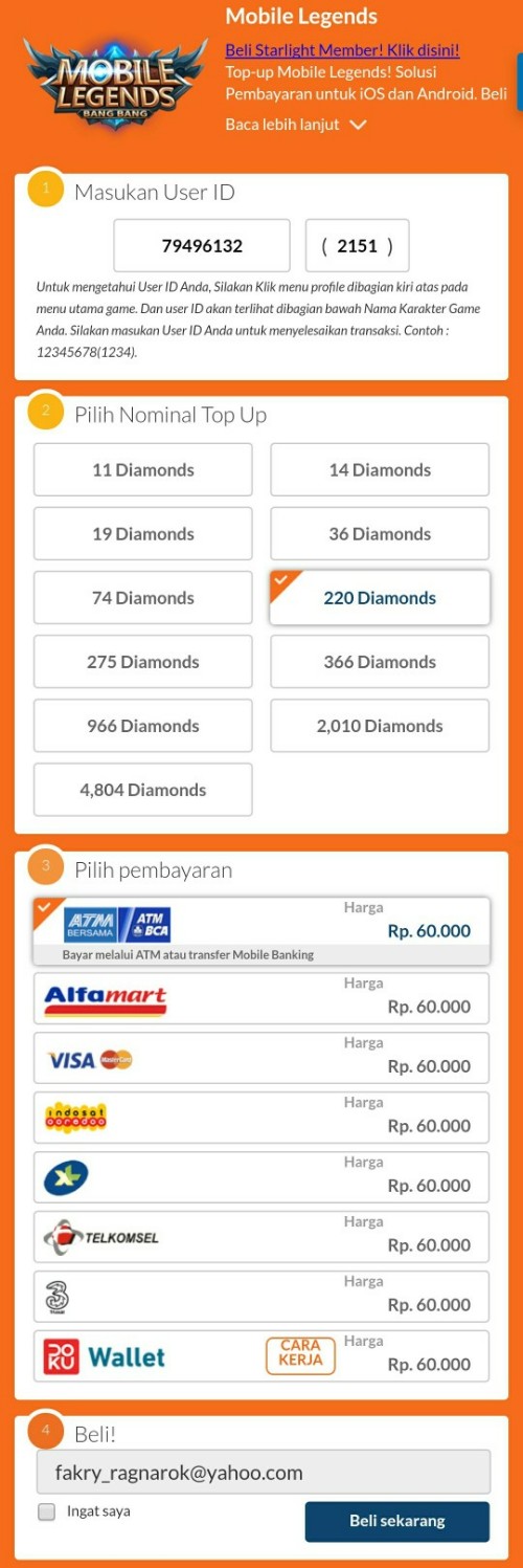 Cara Isi Diamonds Mobile Legends via CodaShop - radarempoa.com