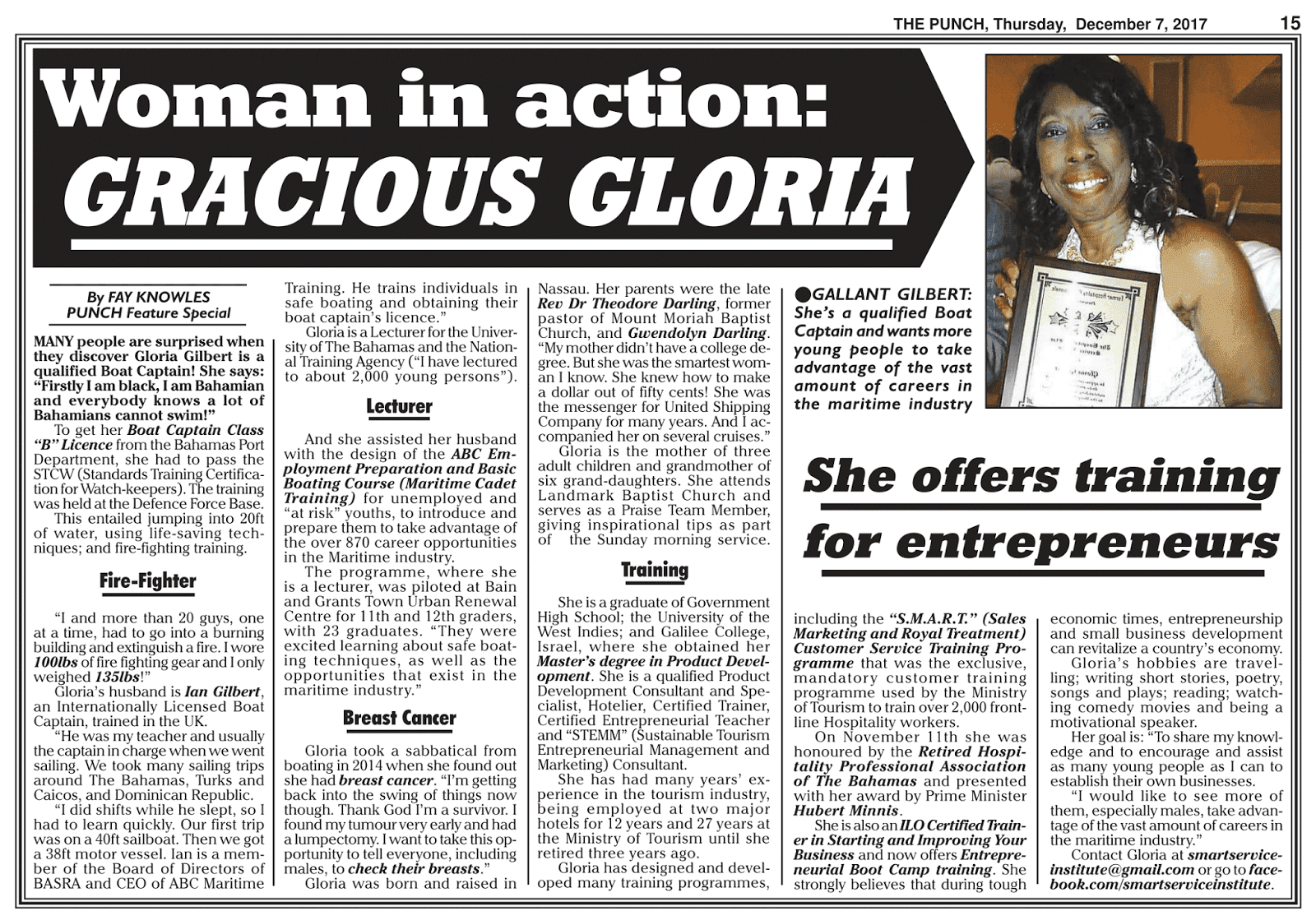 Bahamas WriterFay Knowles: CAPTAIN GLORIA GILBERT SAILS TO SUCCESS!