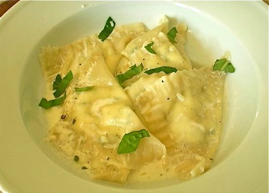 The Briny Lemon: Three-Cheese Ravioli with Basil-Cream Sauce
