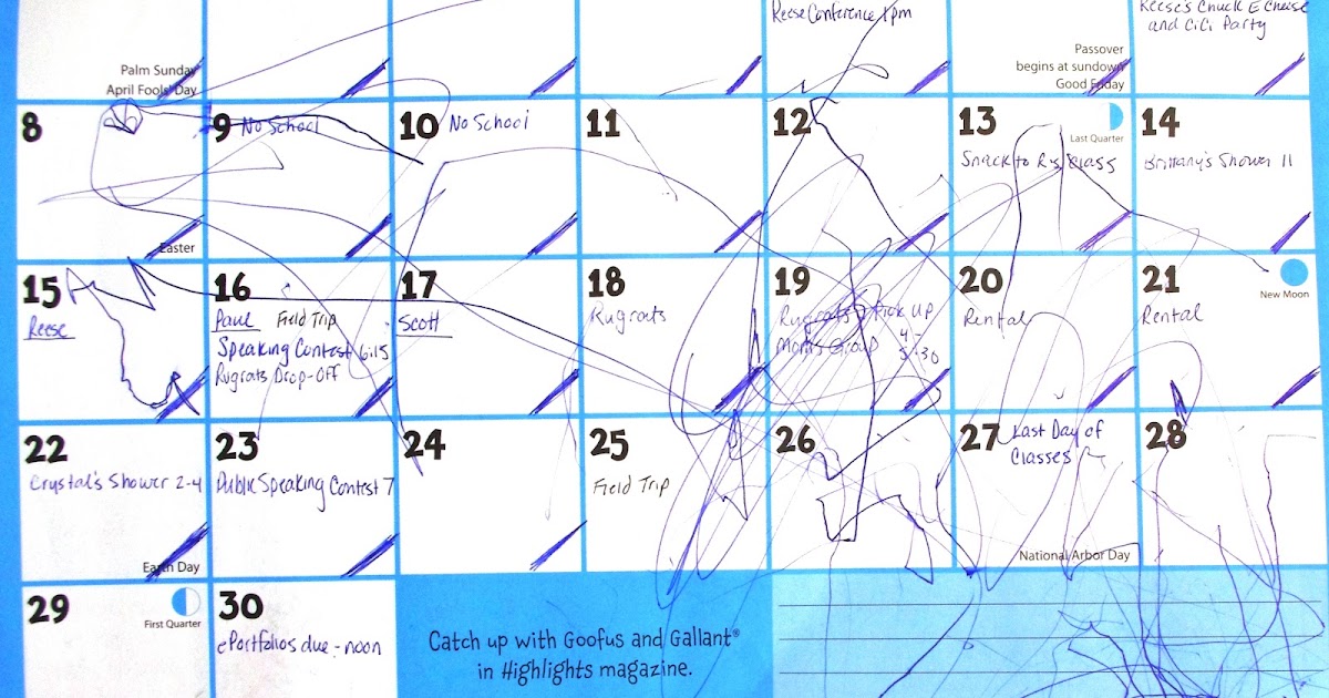 Calendar Scribbled Upon By Child - Robin Kramer Writes