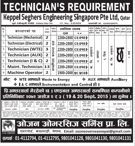 Keppel Seghers Engineering Singapore Pte Ltd, Qatar Job Vacancies for ...