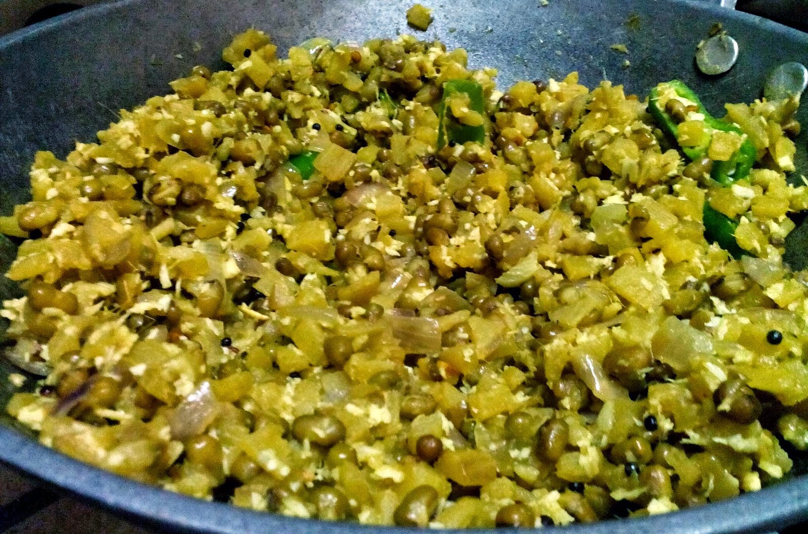 Vazha Pindi Cherupayar Thoran - Banana Stem and Green Gram Stir-Fried ...