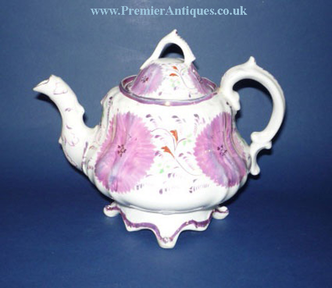 Premier Antiques: Rockingham Style Pink Lustre Teapot