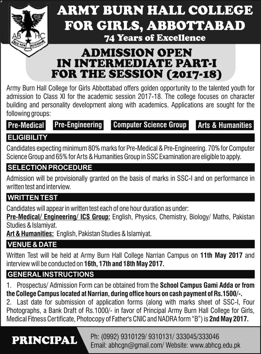 Online Taleem: Admission Open - Army Burn Hall College