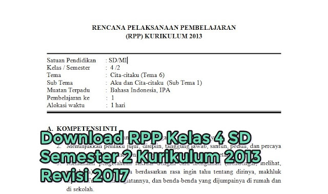 Download RPP Kelas 4 SD Semester 2 Kurikulum 2013 Revisi 2019 ...
